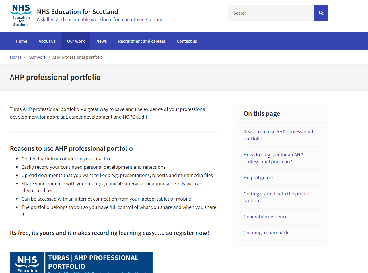 Turas Portfolio Guidance – AHP Practice Education